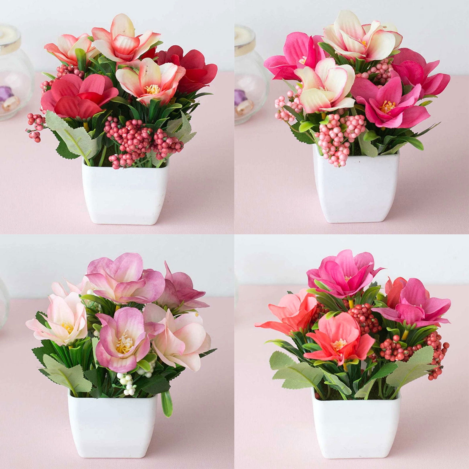 SPRING PARK Artificial Potted Fake Flowers Bonsai Plant in Pot Home ...