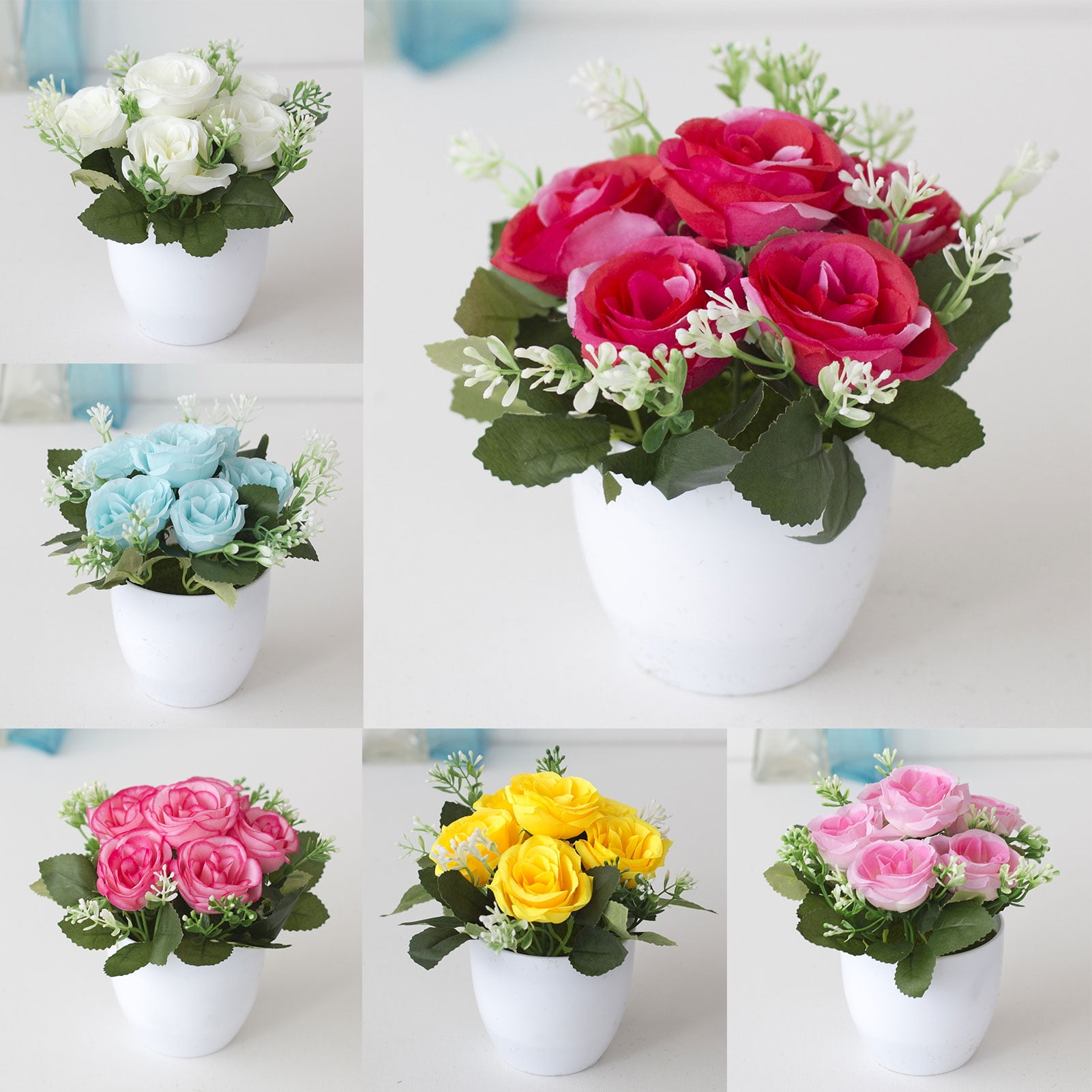 SPRING PARK Artificial Potted Fake Flowers Bonsai Plant in Pot Home ...