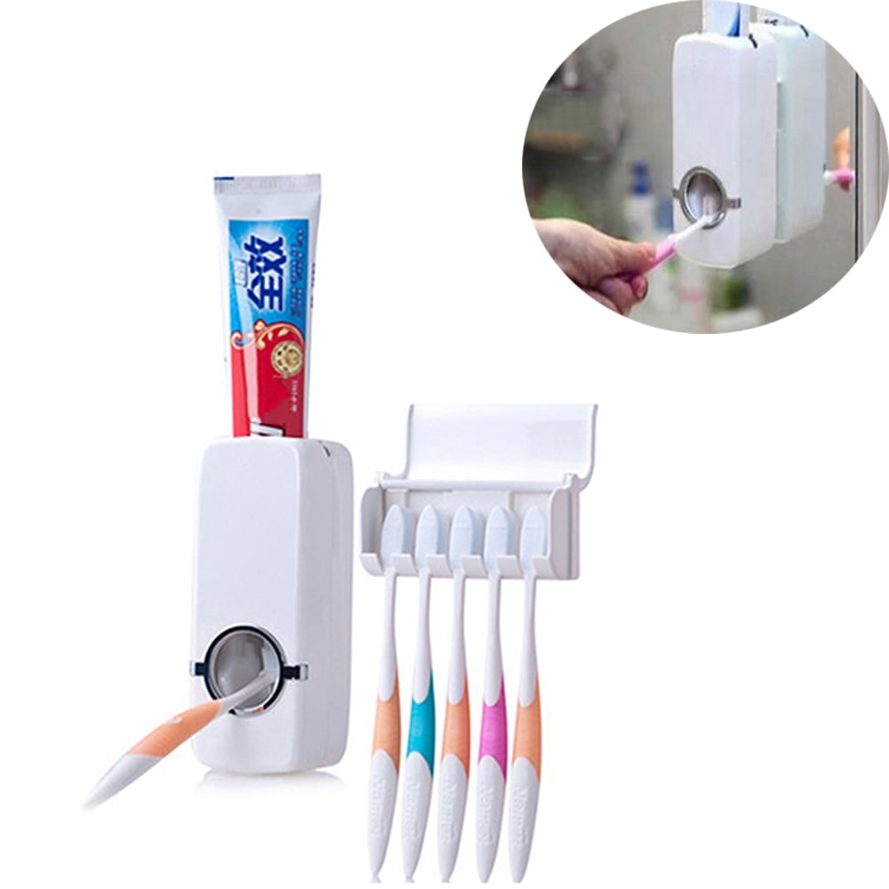 SPRING PARK Automatic Toothpaste Dispenser with Wall Mount Toothbrush ...