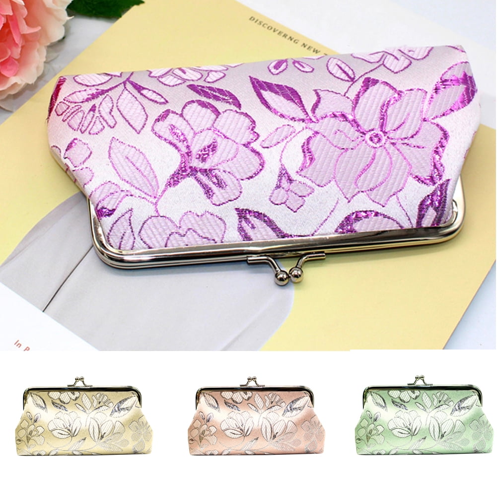 SPRING PARK Canvas Floral Coin Purse Kiss Lock Change Purse Vintage ...