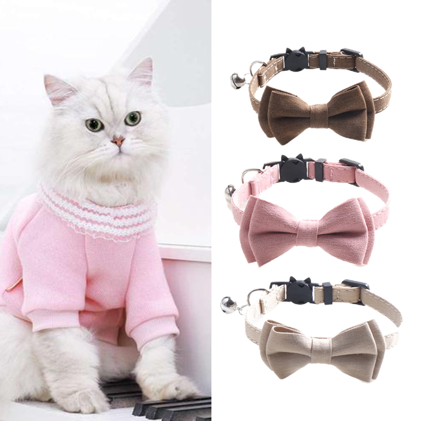 SPRING PARK Cat Collar with Bell and Bow Tie Breakaway Kitten Collars ...