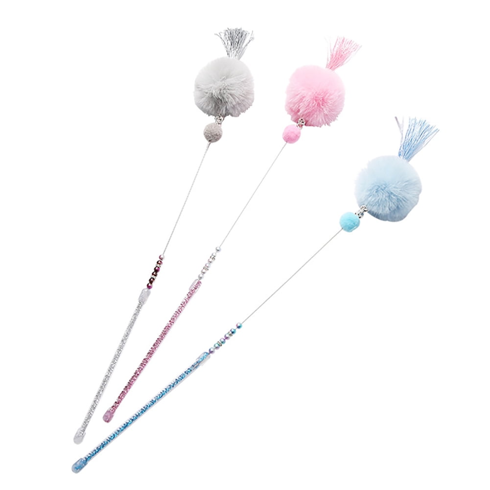 SPRING PARK Cat Plush Ball Wand Stick Teaser Rod Kitten Toy Dangle Bell ...