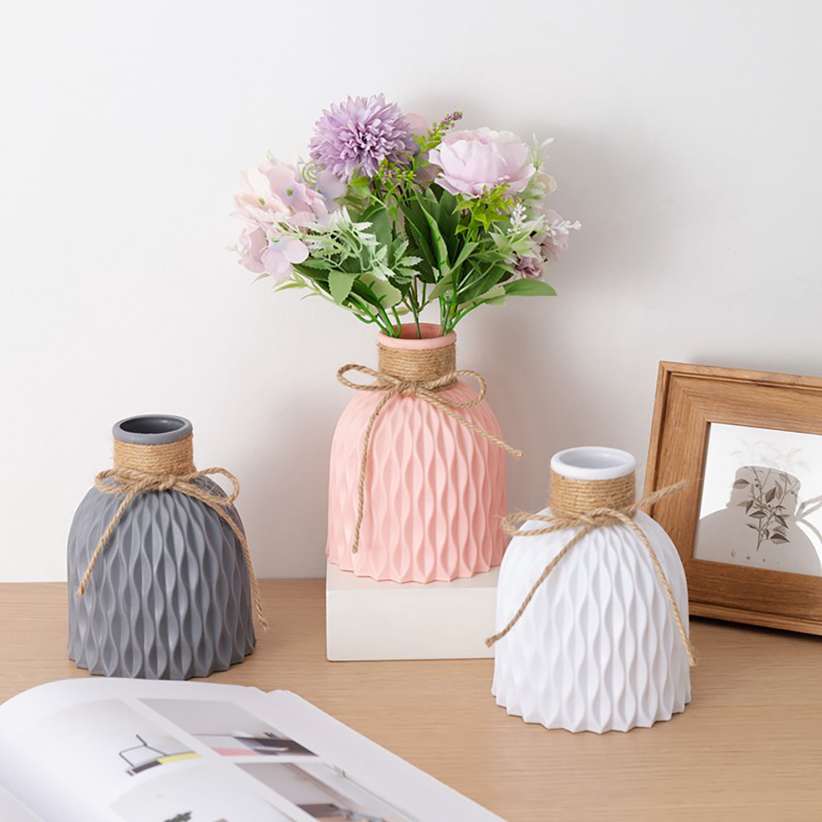 SPRING PARK Ceramic Vase for Desktop Decor,Plastic Faux Ceramics ...