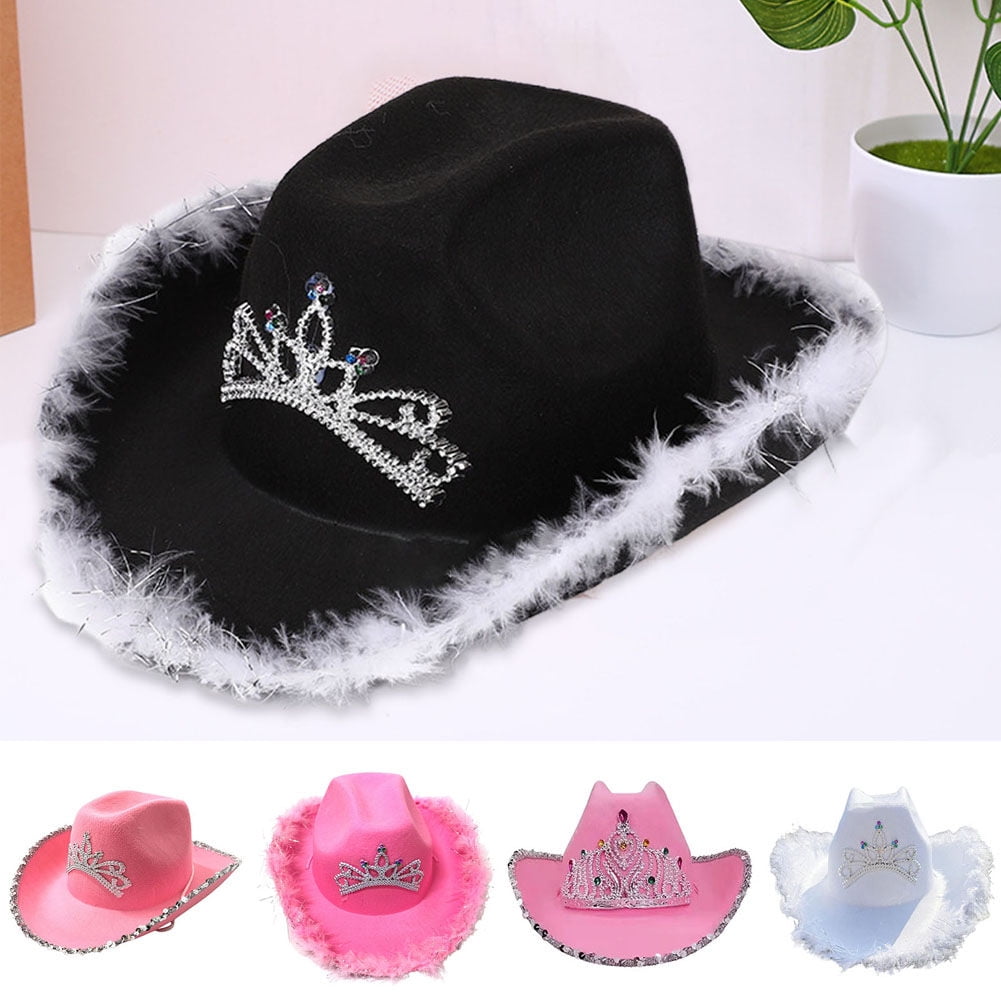 SPRING PARK Cowgirl Hats Pink Hat with Sequin Trim Fringe, Adjustable ...