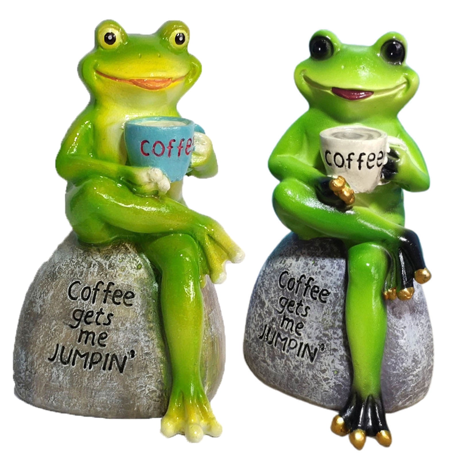 SPRING PARK Creative Green Frog Sitting on Stone Statue Drinking Coffee ...