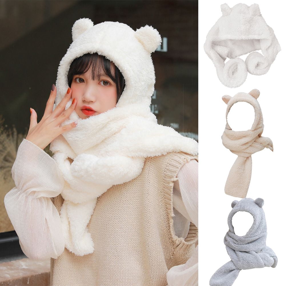 SPRING PARK Cute Bear Ear Design Plush Hat Soft Warm Hat With Ear Flaps ...