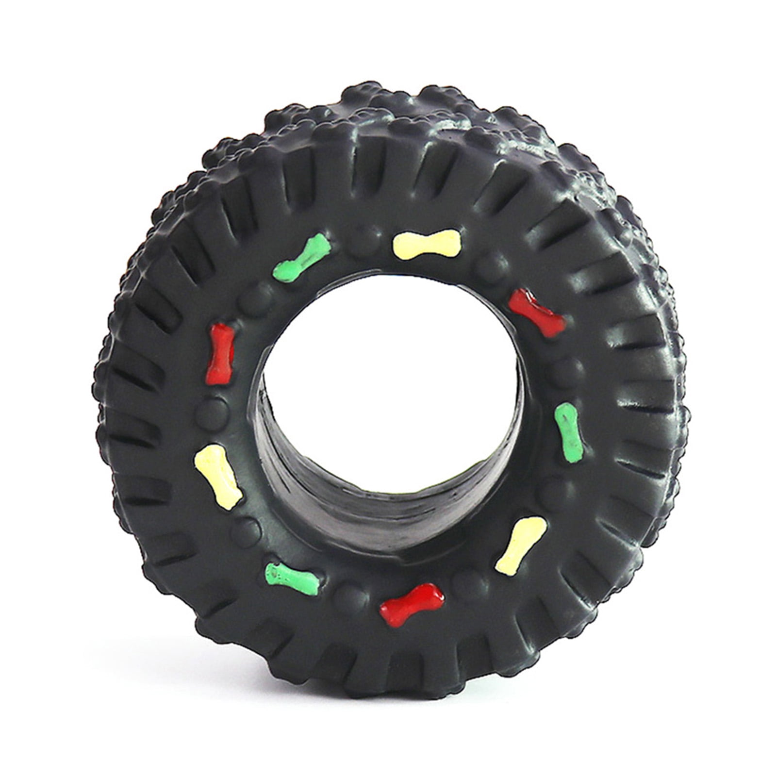 SPRING PARK Dog Chew Toy Tire Shape Vinyl Squeaky Toy Teeth Cleaning ...
