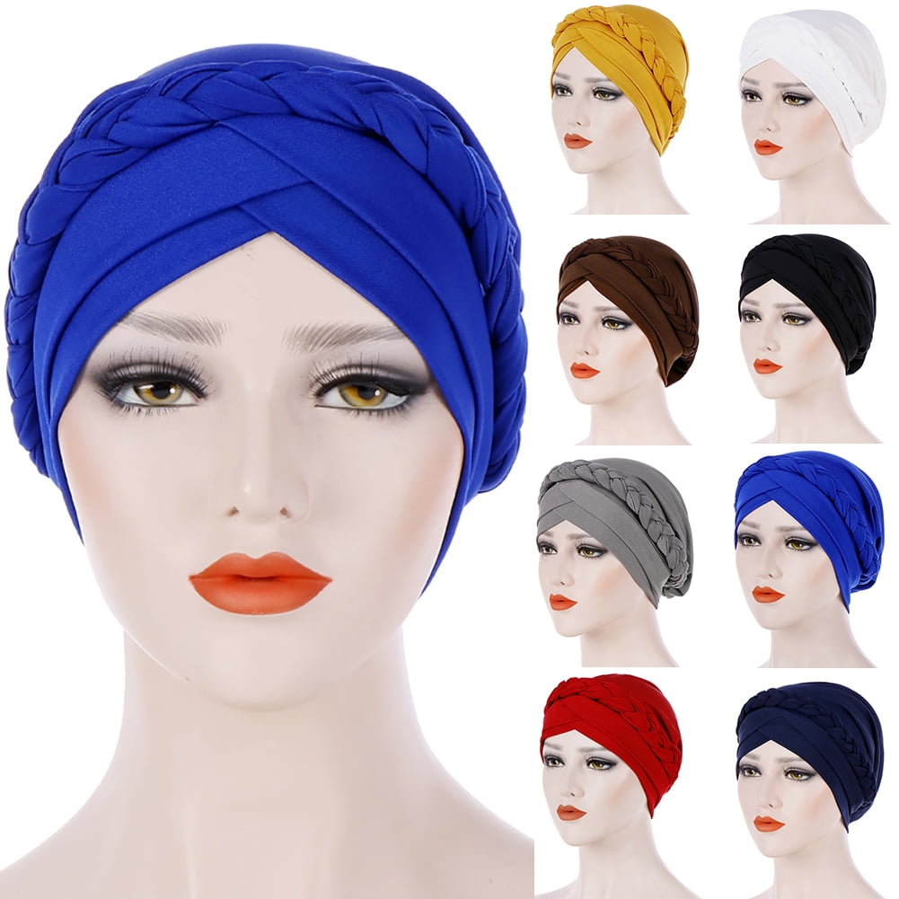 SPRING PARK Fashion Women Solid Color Braid Muslim Hijab Adult Turban ...