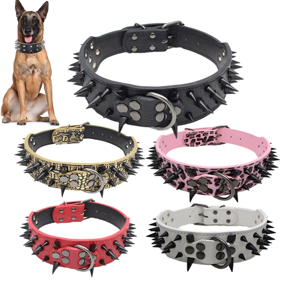 SPRING PARK Faux Leather Spiked Anti-bite Collar Studded Punk Dog ...