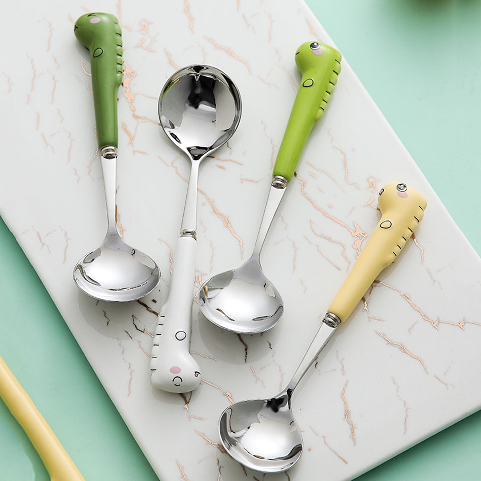 SPRING PARK Fork and Spoon Cartoon Baby Stainless Children Safe Utensil ...