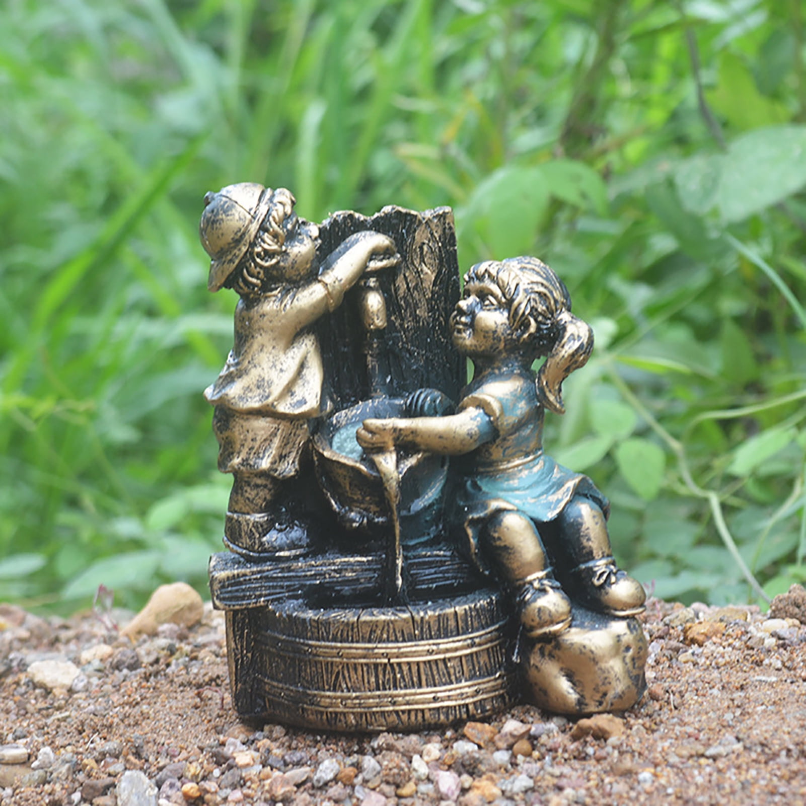 SPRING PARK Garden Figurines Boy and Girl Garden Statue Outdoor Decor ...