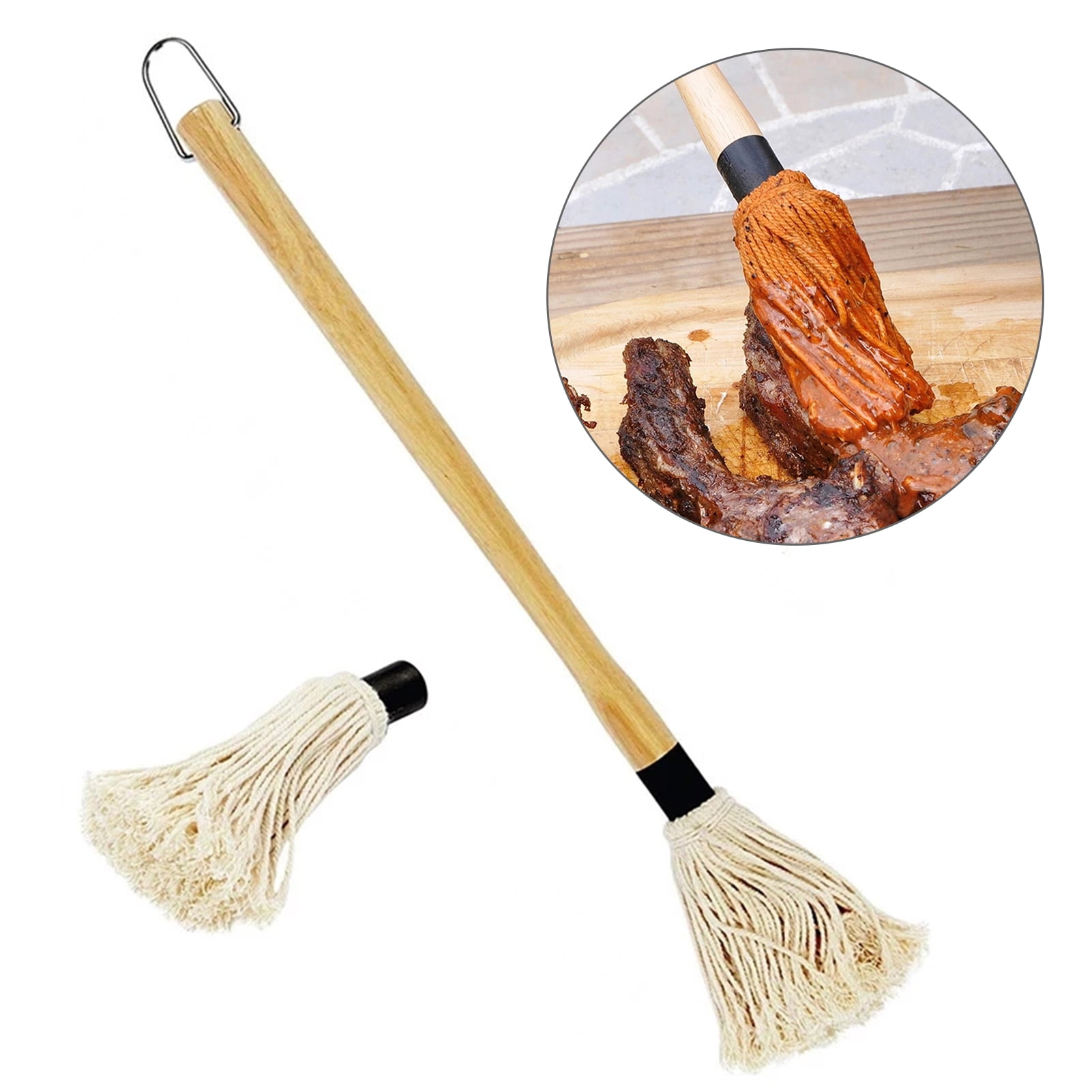 SPRING PARK Grill Basting Mop Wooden Long Handle with 2 Extra ...