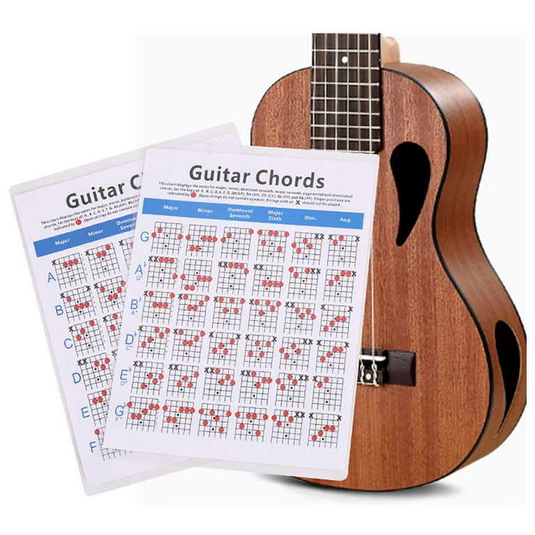 Guitar Chord Wall Chart Fretboard Instructional Poster 6 String Bass
