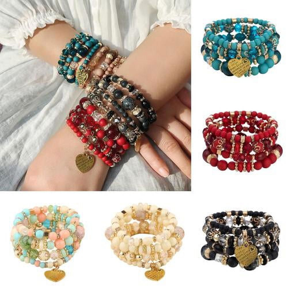 SPRING PARK Heart Bohemian Stretch Beaded Bracelets for Women Crystal ...