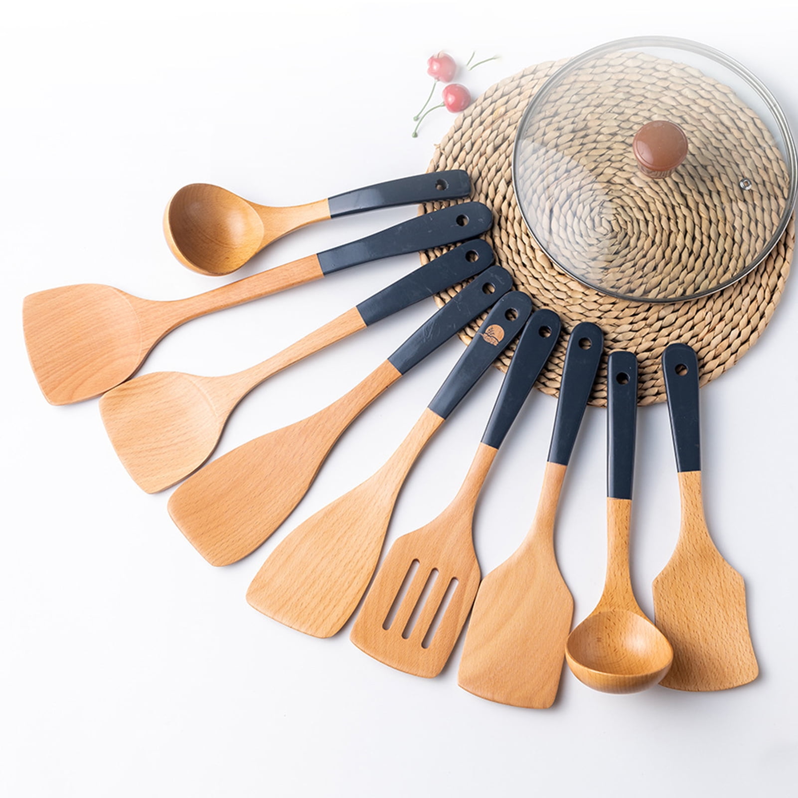 SPRING PARK Long Handle Wooden Cooking Utensil Non-stick Pan Kitchen ...