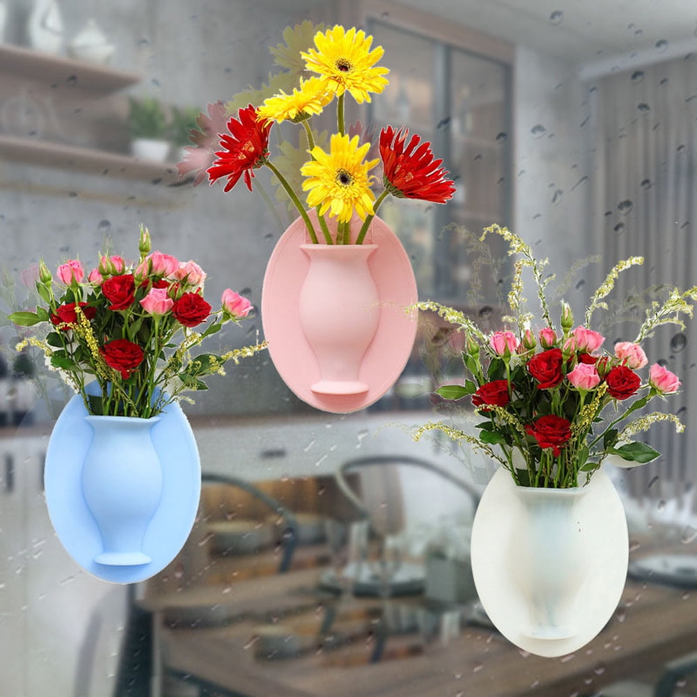 SPRING PARK Magic Rubber Silicone Floret Bottle Sticky Flower Wall Hanging Vase Home Decor ...