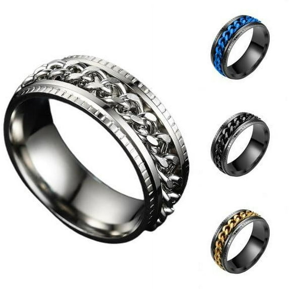 SPRING PARK Men Fashion Ring,Stainless Steel Black Rotating Chain ...