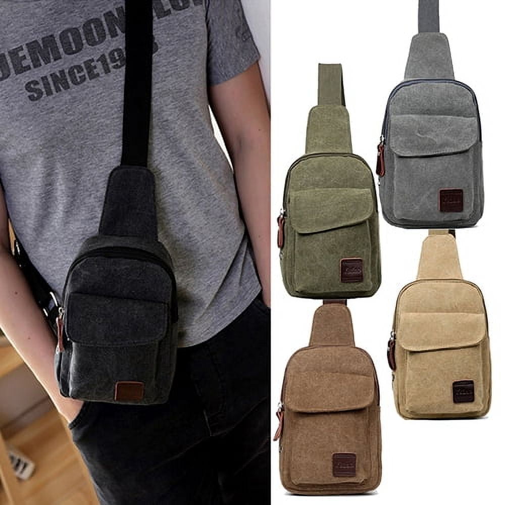 SPRING PARK Men's Canvas Cross-Body Messenger/Shoulder Bag, Black ...