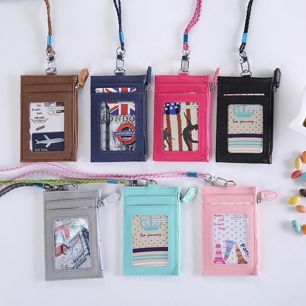 SPRING PARK Multi-slot Zipper Faux Leather Credit Card Badge Pass Case ...