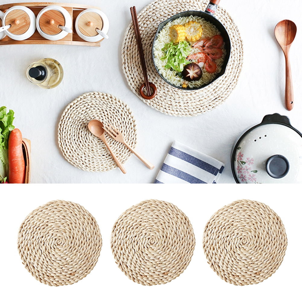 SPRING PARK Natural Corn Husk Woven Placemat, Large Round Braided ...