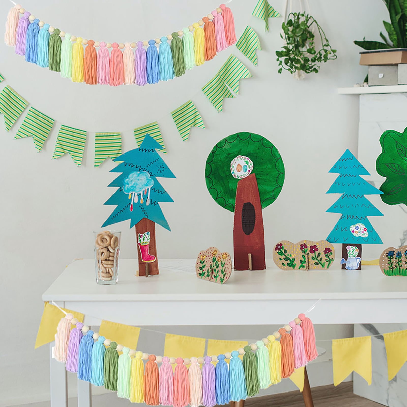 SPRING PARK Pastel Rainbow Tassel Garland Wood Bead Colorful Garland ...