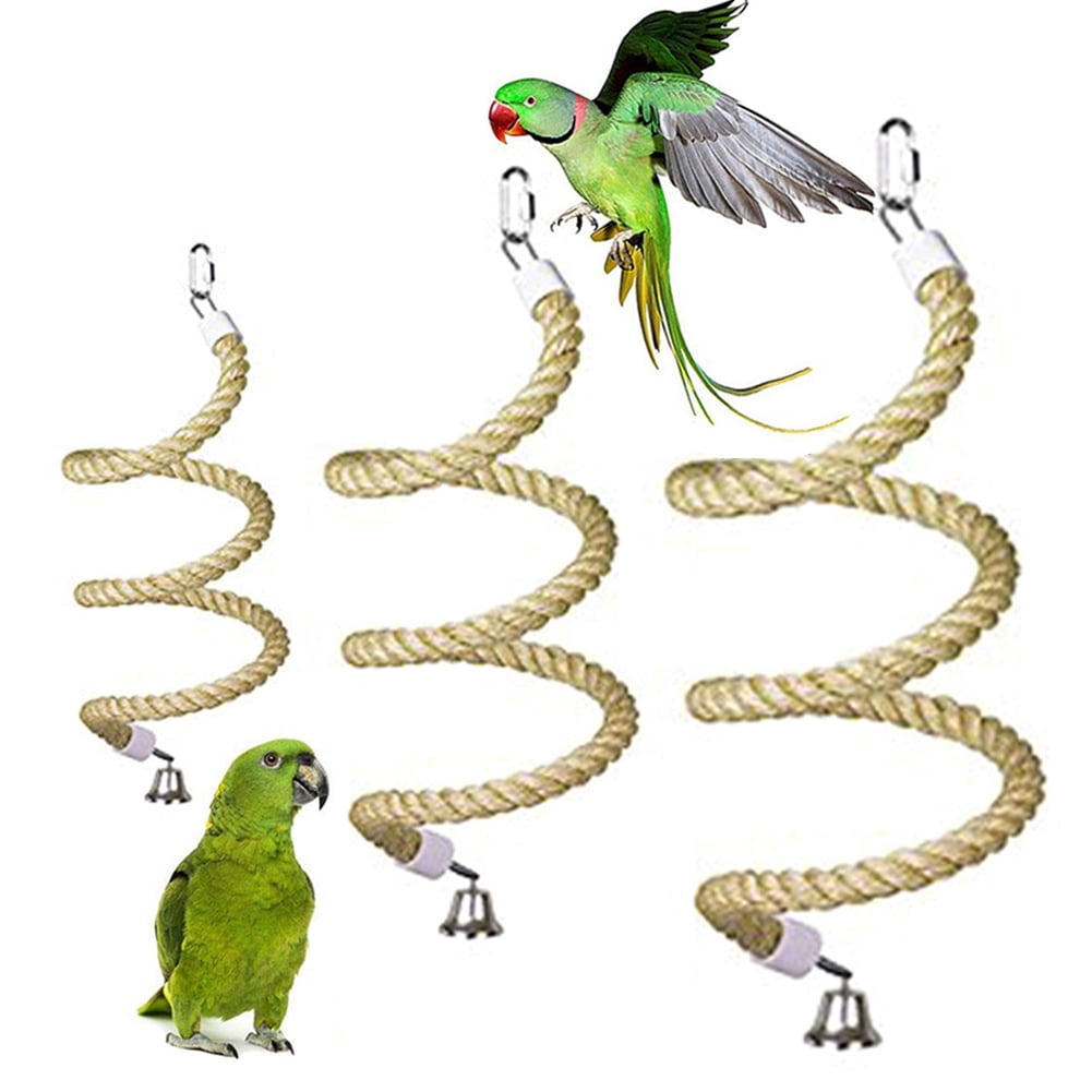 SPRING PARK Pet Bird Spiral Cotton Rope Perches with Bell Chewing Cage ...