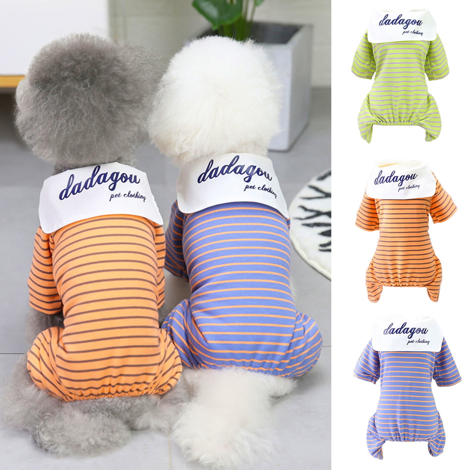 SPRING PARK Pet Stripes Costume Cotton Doggie Jumpsuit Clothes Onesie ...