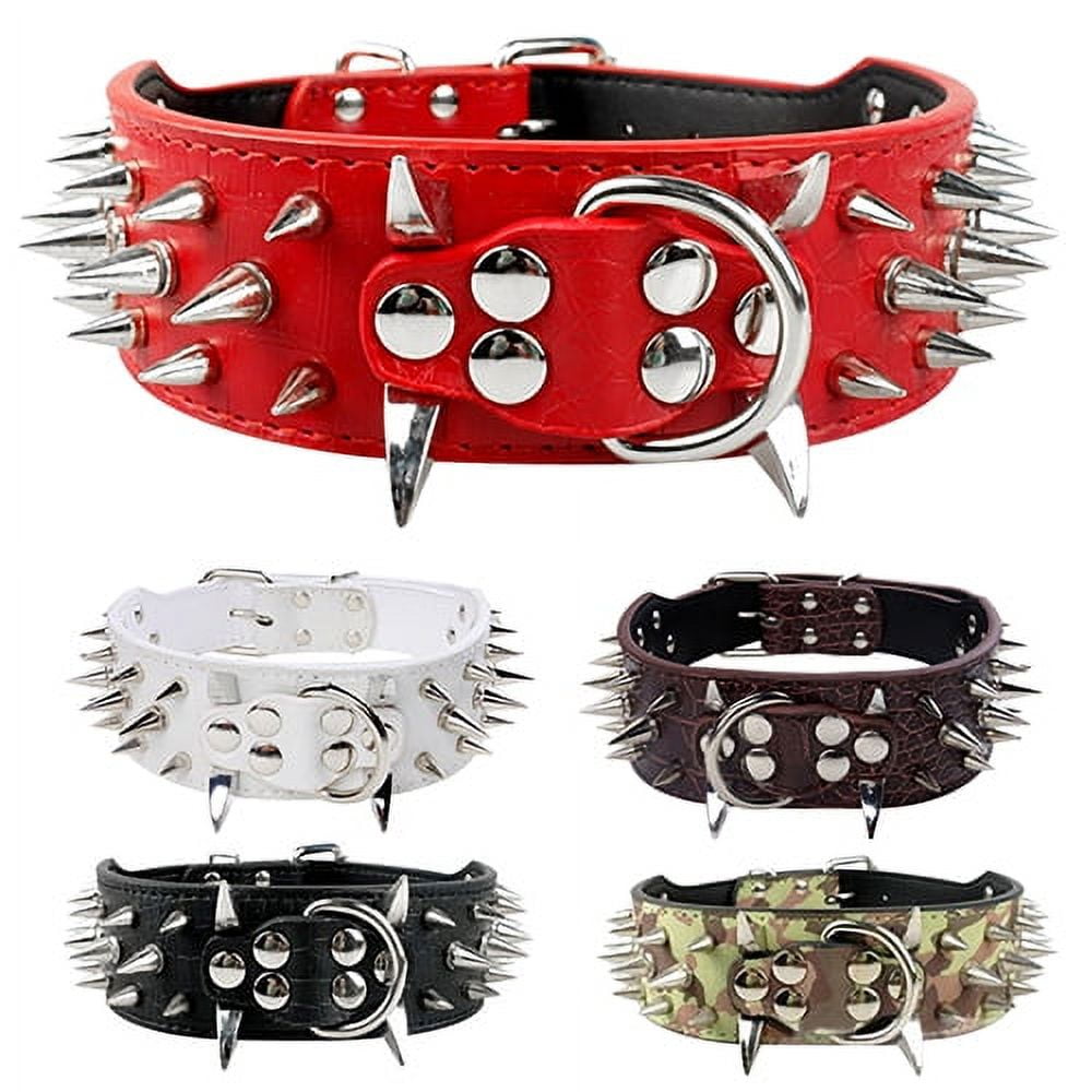 SPRING PARK Sharp Spiked Studded Dog Collar Stylish Faux Leather Dog ...