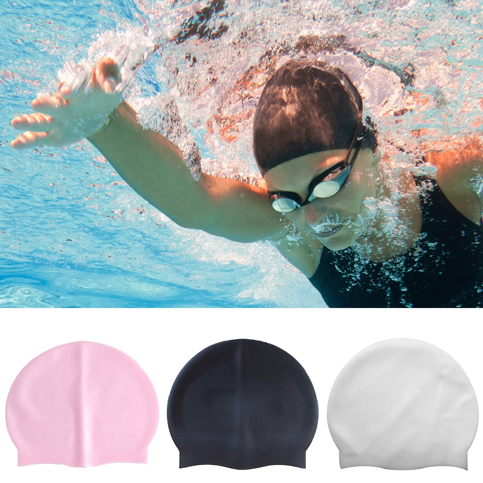 SPRING PARK Silicone Swimcap for Long Hair | Swimming Caps for Women ...