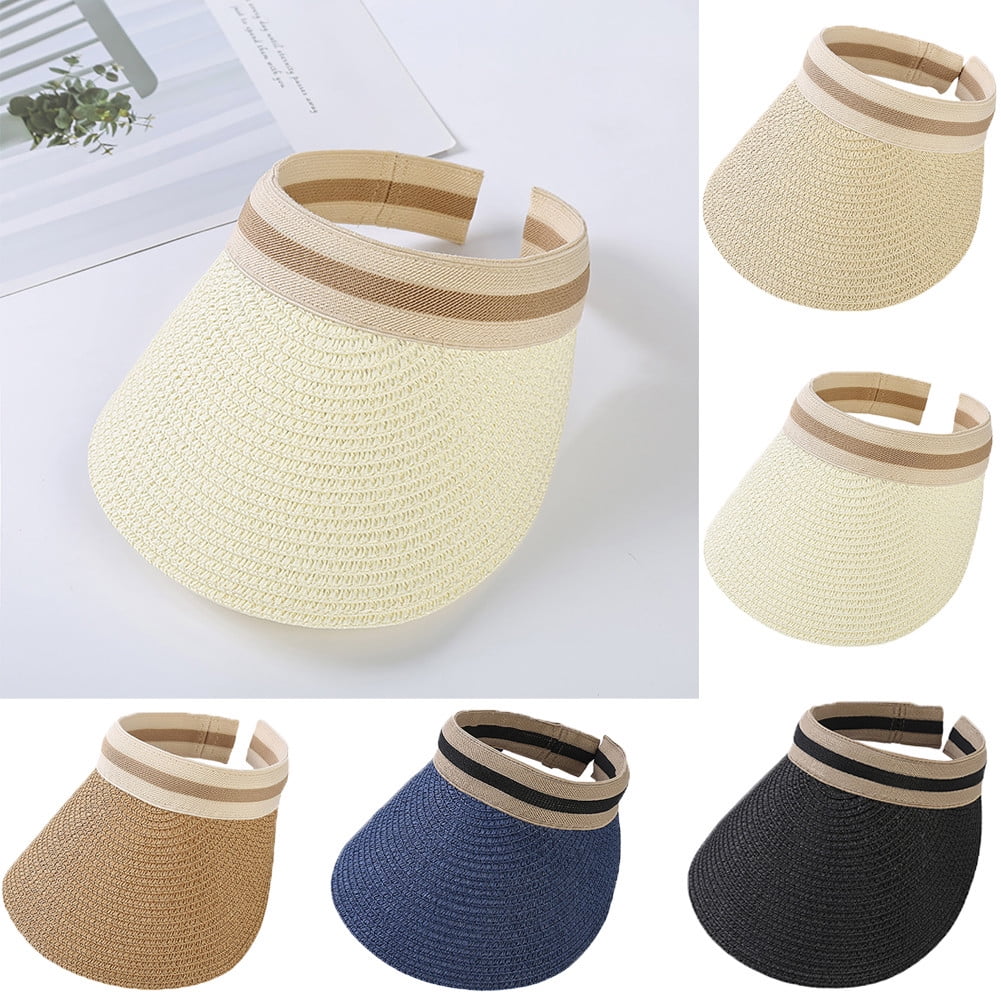 SPRING PARK Summer Sun Visors for Women Foldable Straw Weaving Sun UV ...