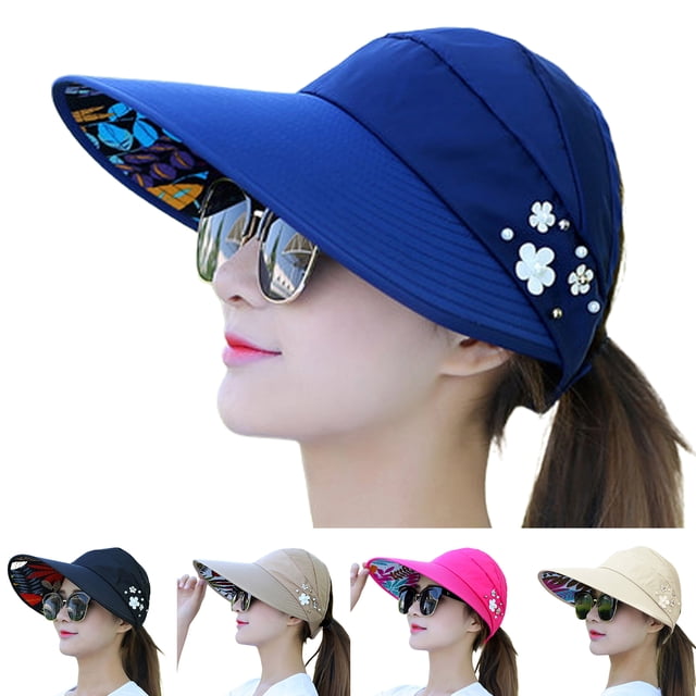 SPRING PARK Sun Hats for Women Leaf Print Flower Decoration Sun Hat ...