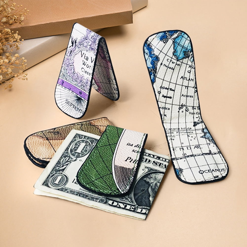 SPRING PARK Unisex Map Pattern Mini Faux Leather Magnetic Design Money ...