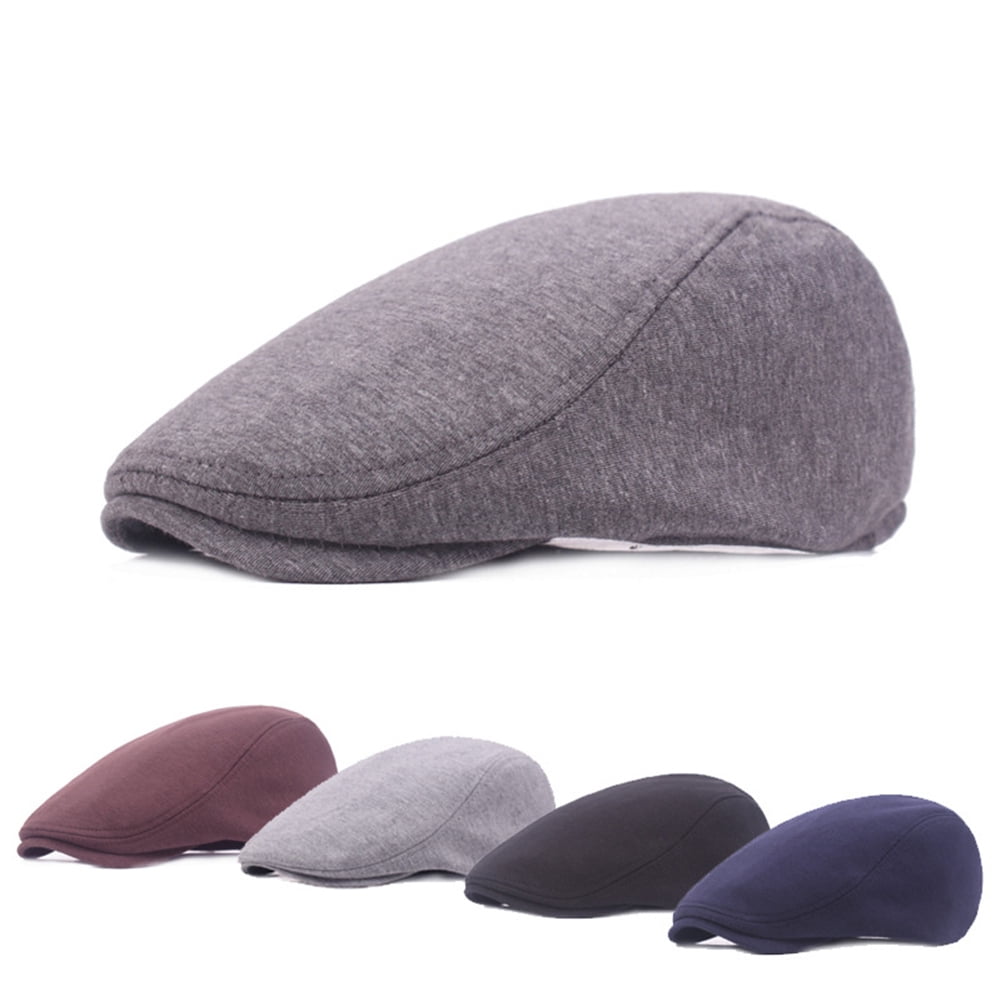 SPRING PARK Vintage Men's Solid Color Cotton Newsboy Cap Flat Beret ...