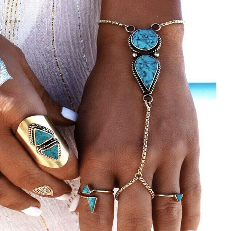 Soring Park Blue Chain Oval Turquoise Bracelets Silver