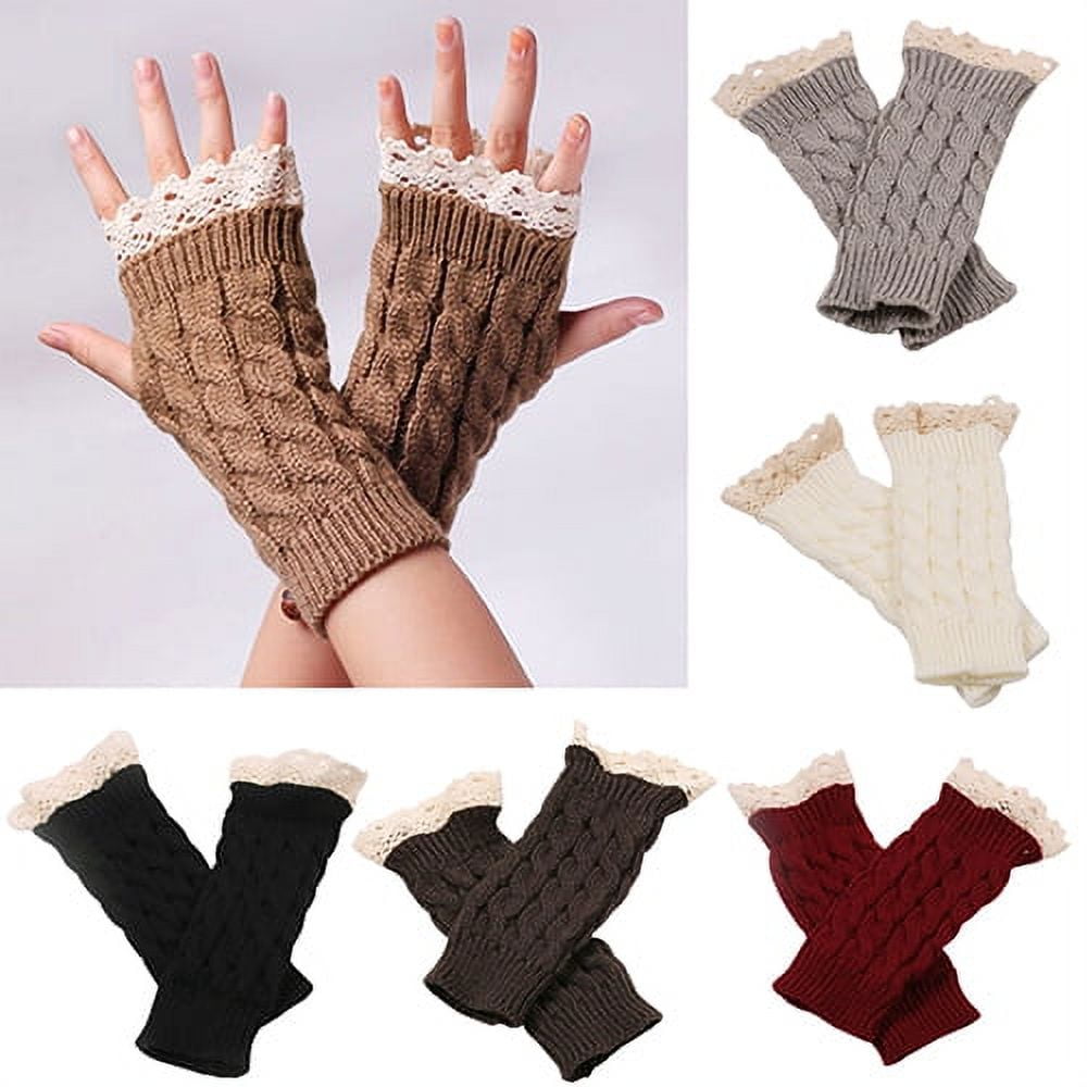 SPRING PARK Women Fingerless Lace Gloves Soft Knitted Warm Casual Long ...