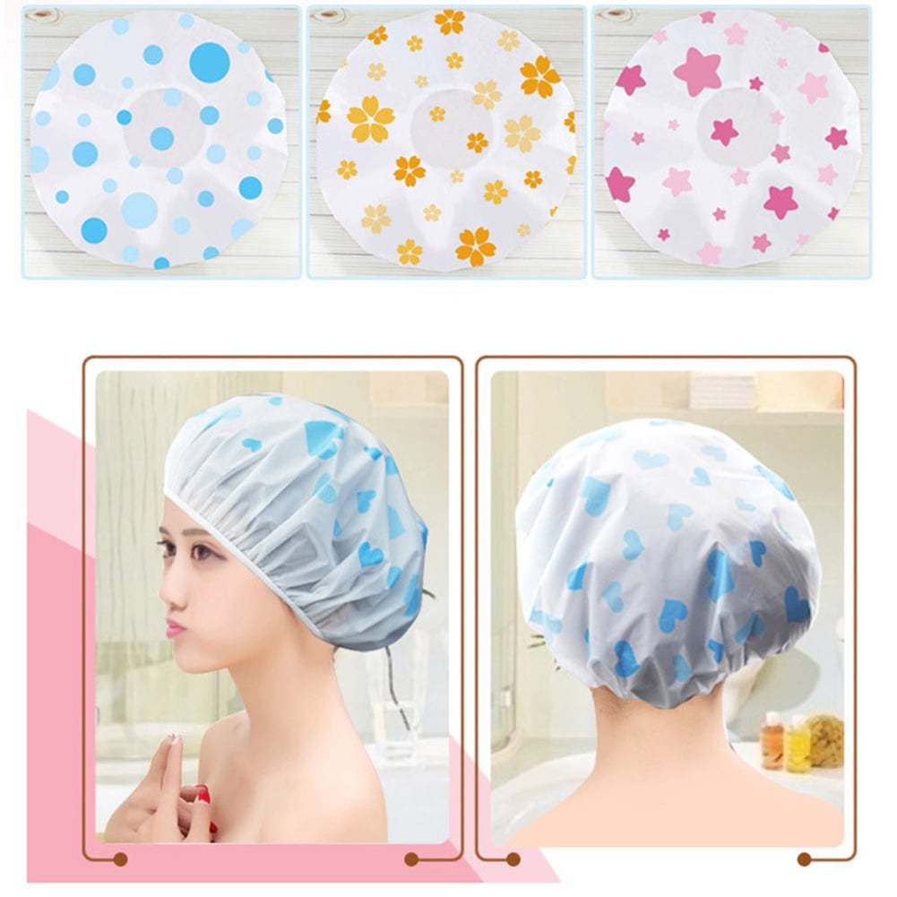 SPRING PARK Women Flower Print Waterproof Elastic Shower Cap Hat ...