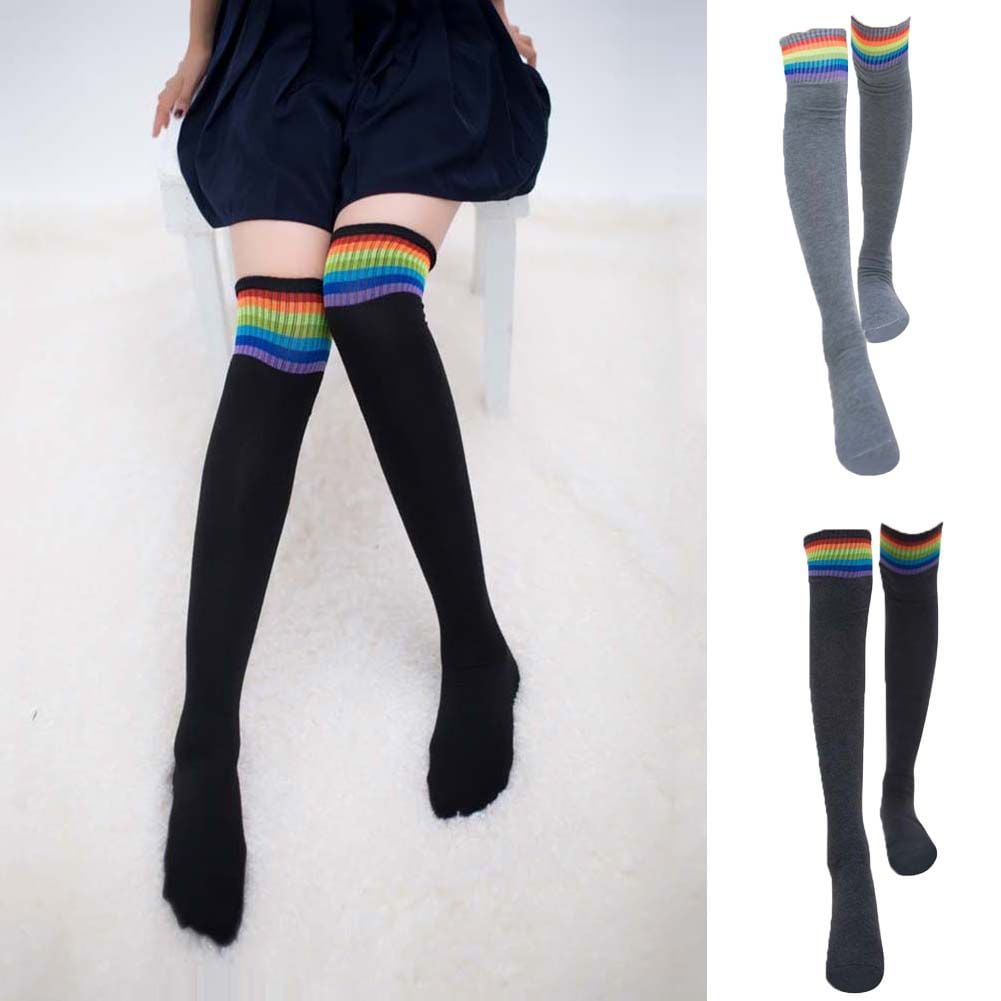SPRING PARK Women Girl Rainbow Socks, Women Girls Rainbow Striped ...