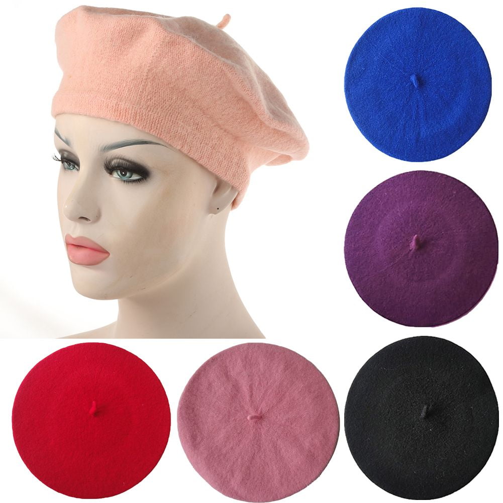 SPRING PARK Women Solid Color French Beret Hat Solid Color Beret Cap ...