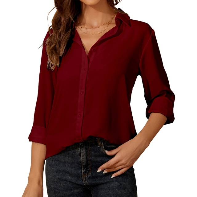 SPRING SEAON Womens Button Down Shirt Long Sleeve Classic Collared Tops ...