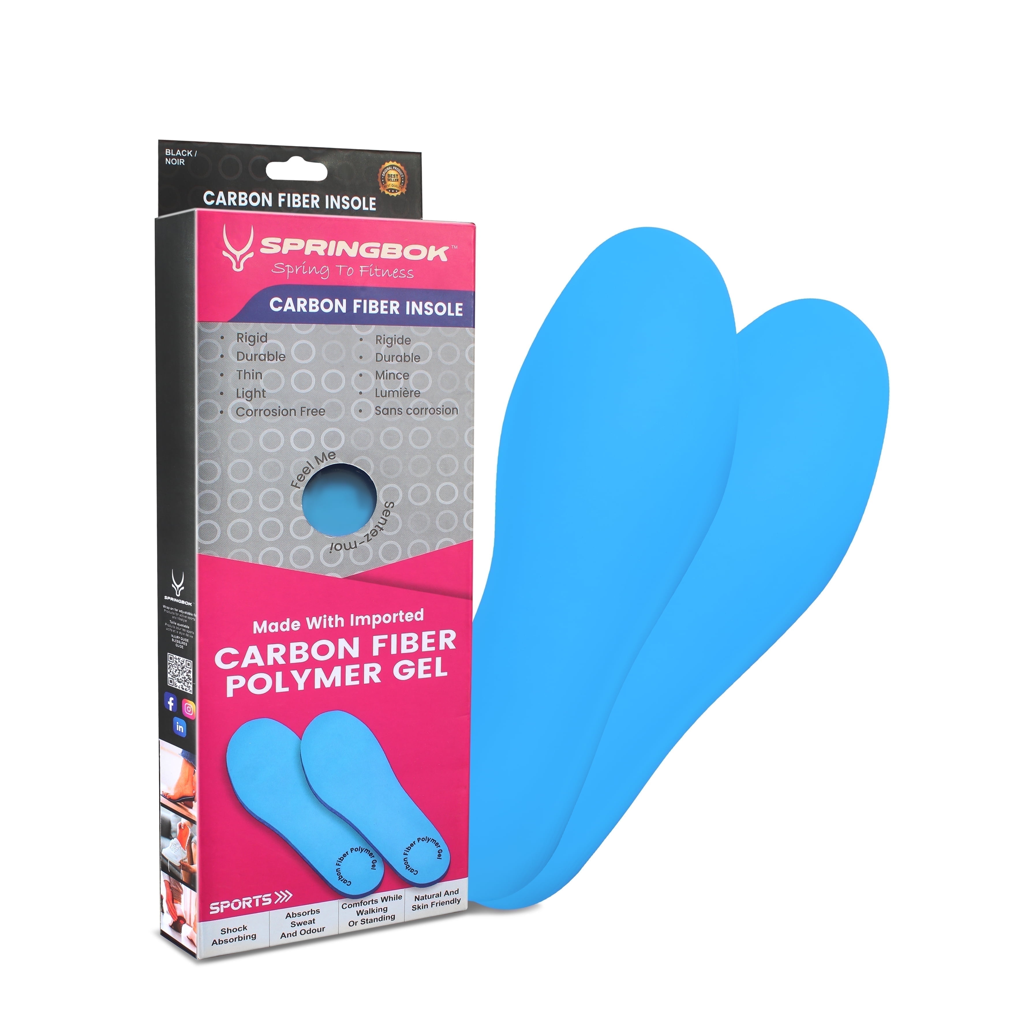 Springbok Carbon Fiber Polymer Gel Insoles (Pair), Men & Women, Blue ...