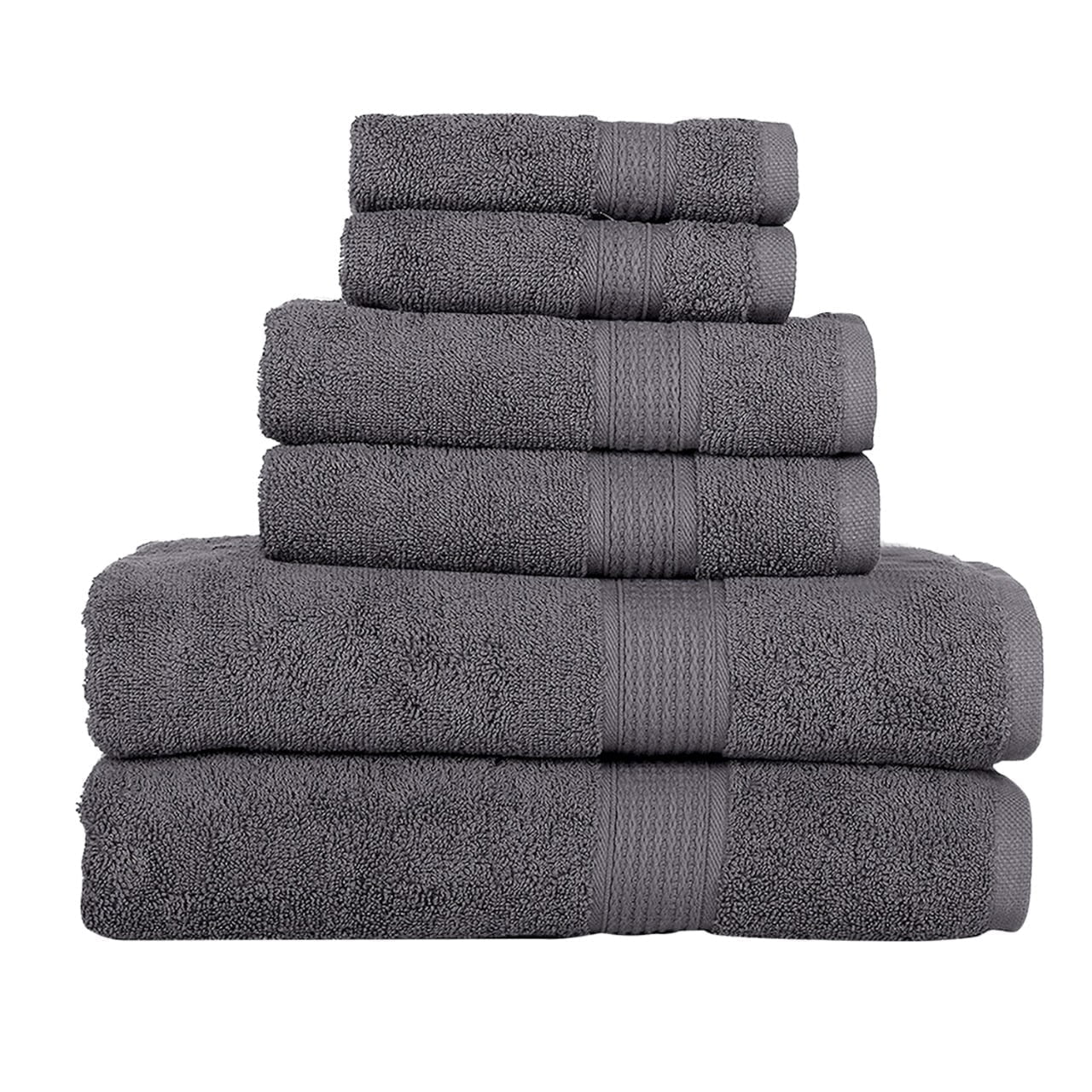 KAHAF COLLECTION Springfield Linen 6 Piece Set Grey Cotton Bath Towels ...