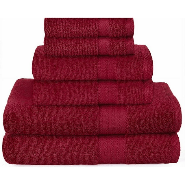 SPRINGFIELD LINEN 6pc Burgundy Towel Set - 2 Bath Towels, 2 Hand Towels ...