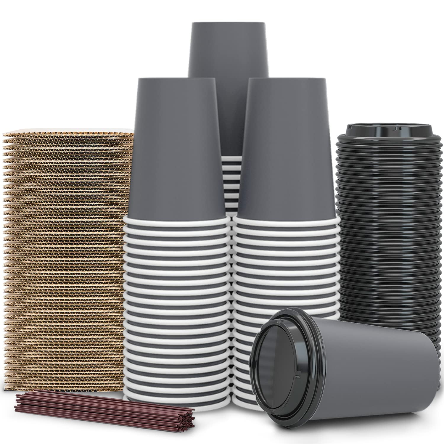 SPRINGPACK 【100 Pack - 12 oz Disposable Coffee Cups To Go with Lids ...