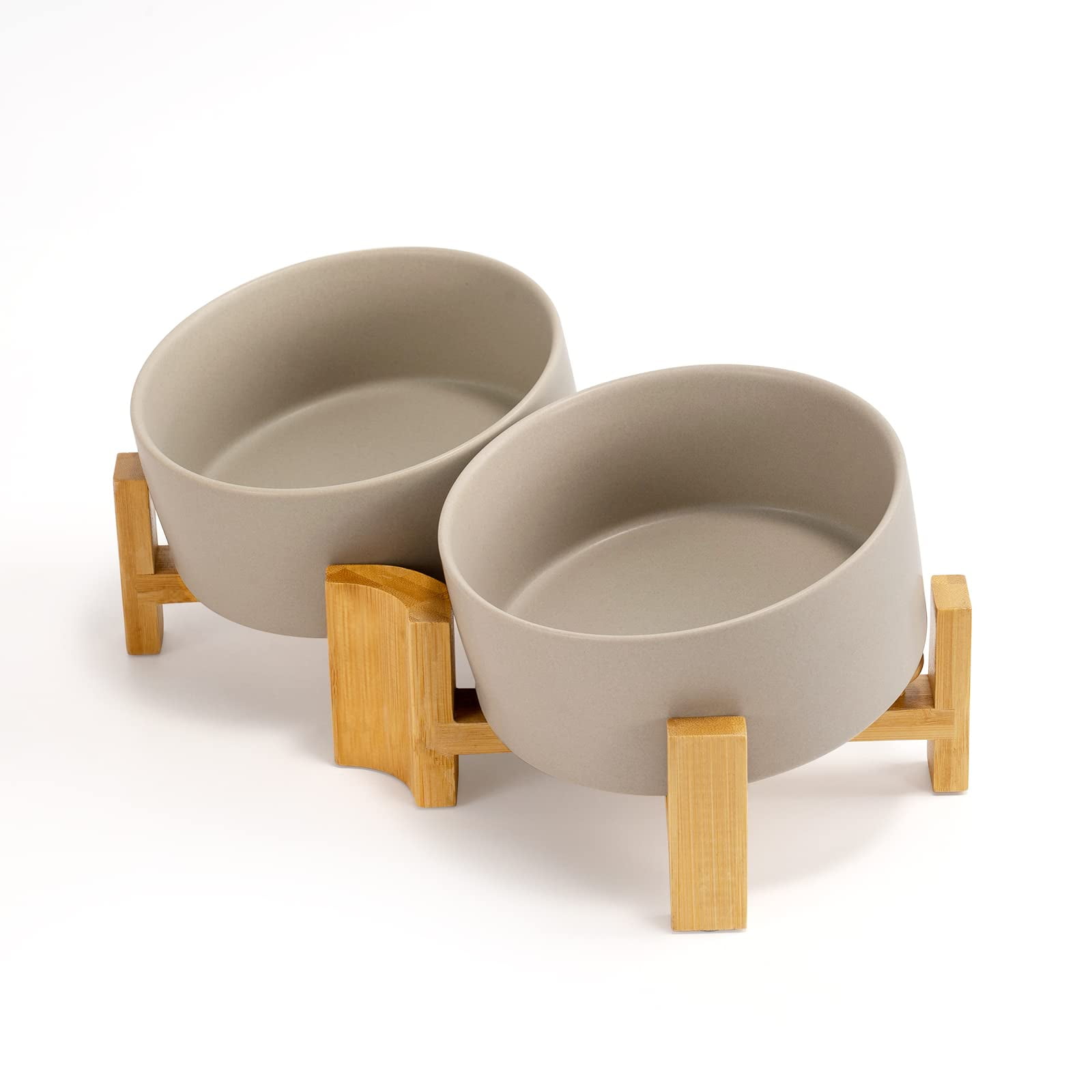 SPUNKYJUNKY 15Â° Slanted Ceramic Dog and Cat Bowl with Wooden Stand ...