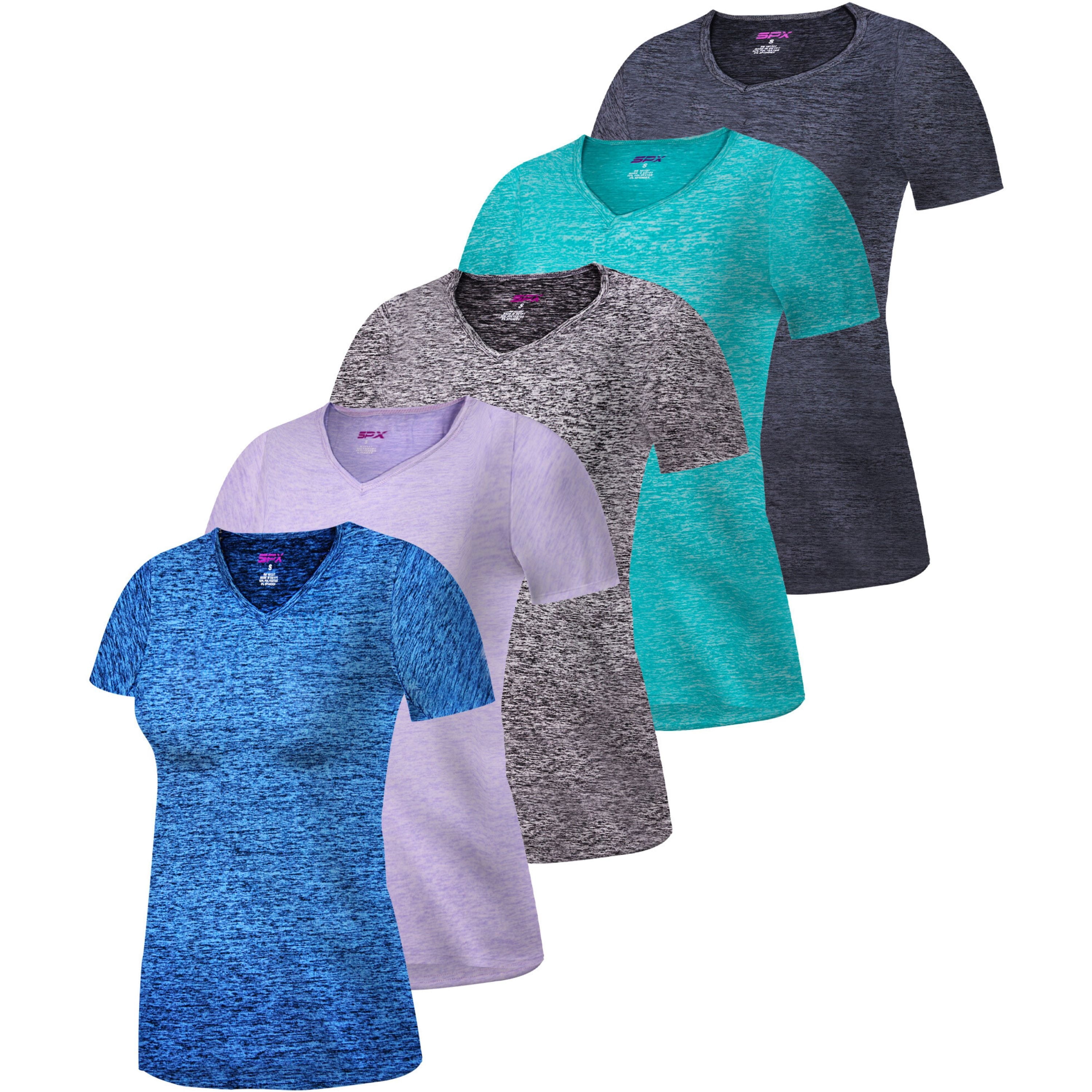 SPXTREME [5 Pack] Workout Tops for Women Short Sleeve V-Neck Dry-Fit ...