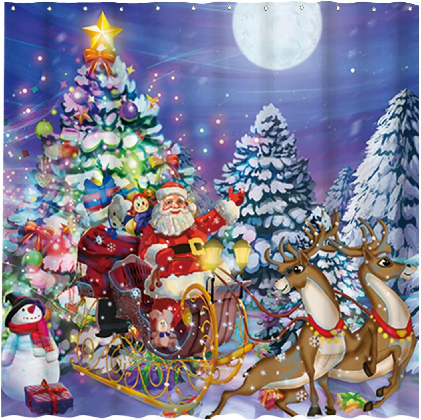 SPXUBZ 72" x 72" Christmas Santa Claus Shower Curtain Set with 12 Hooks ...