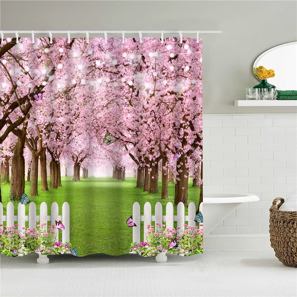 SPXUBZ 72x72 Inch Spring Garden Shower Curtain Pink Cherry Blossom ...