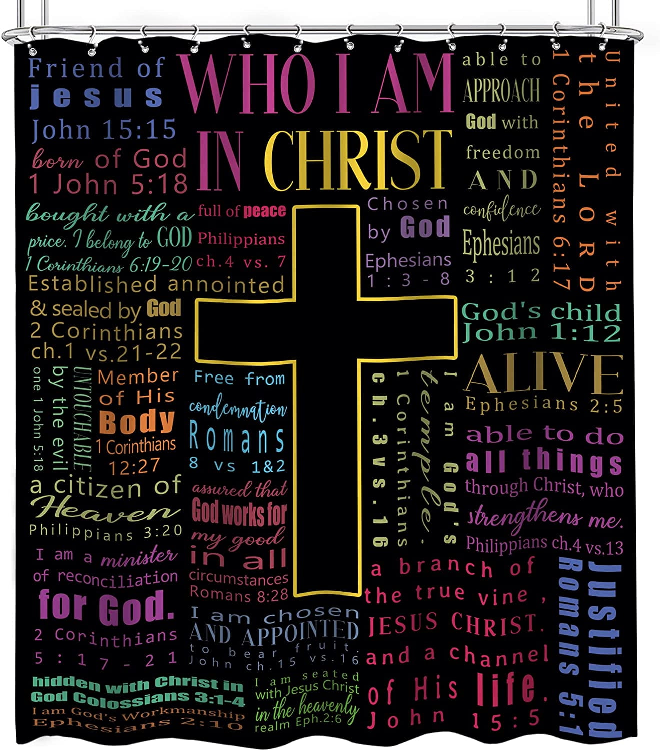 SPXUBZ Bible Verse Shower Curtain 72x72 Inch Christian Scripture Black ...