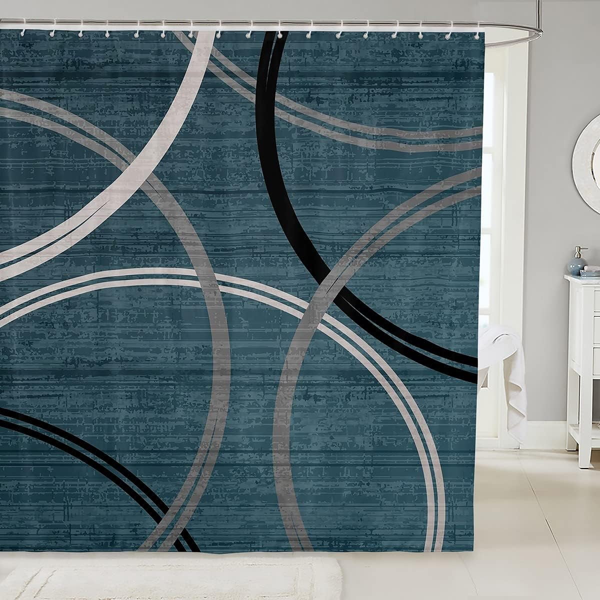 SPXUBZ Blue Gray White Circles Shower Curtain Geometry Art Bathroom ...