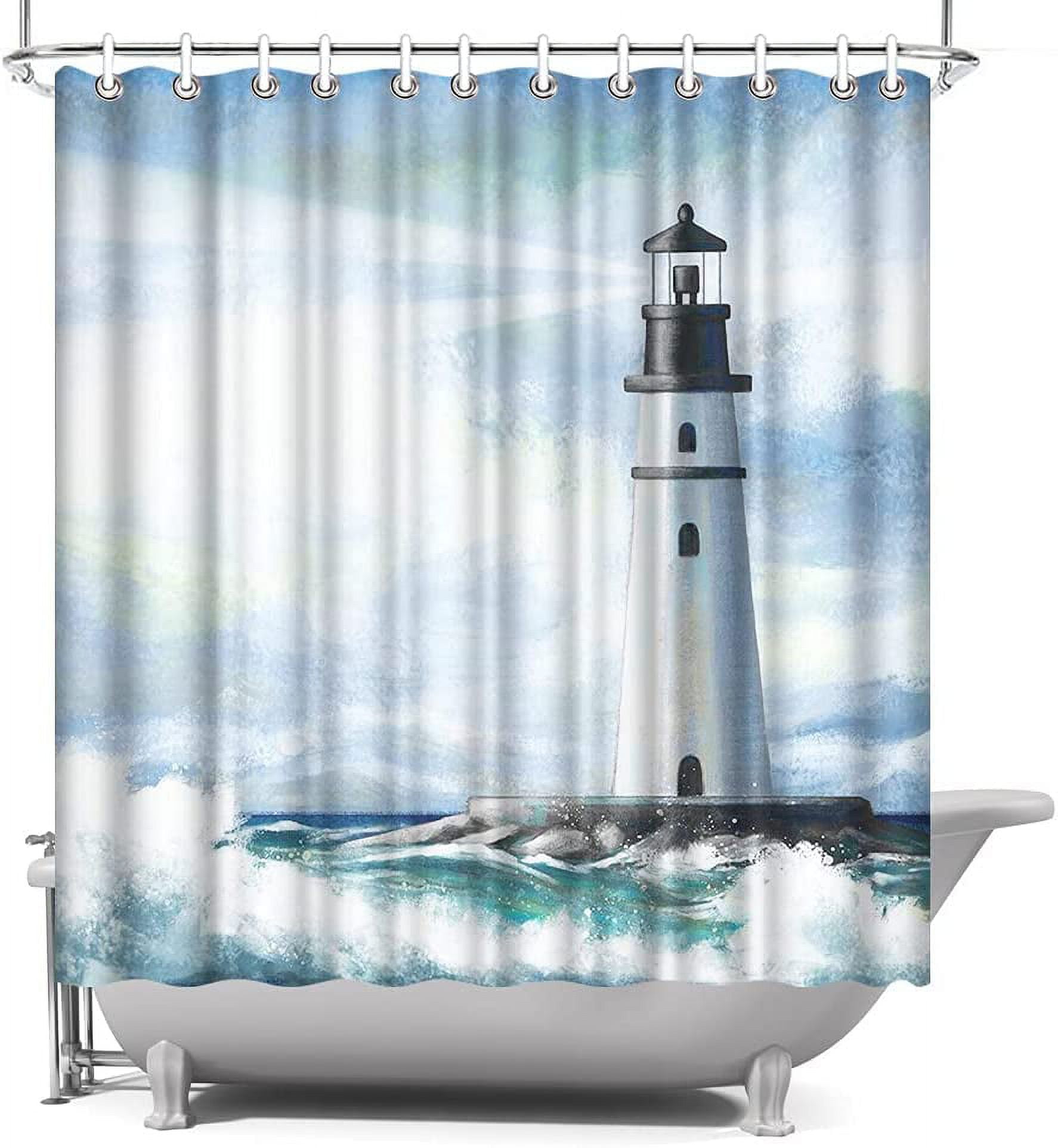 SPXUBZ Blue Ocean Coastal Lighthouse 72"x72" Nautical Theme Bathroom ...